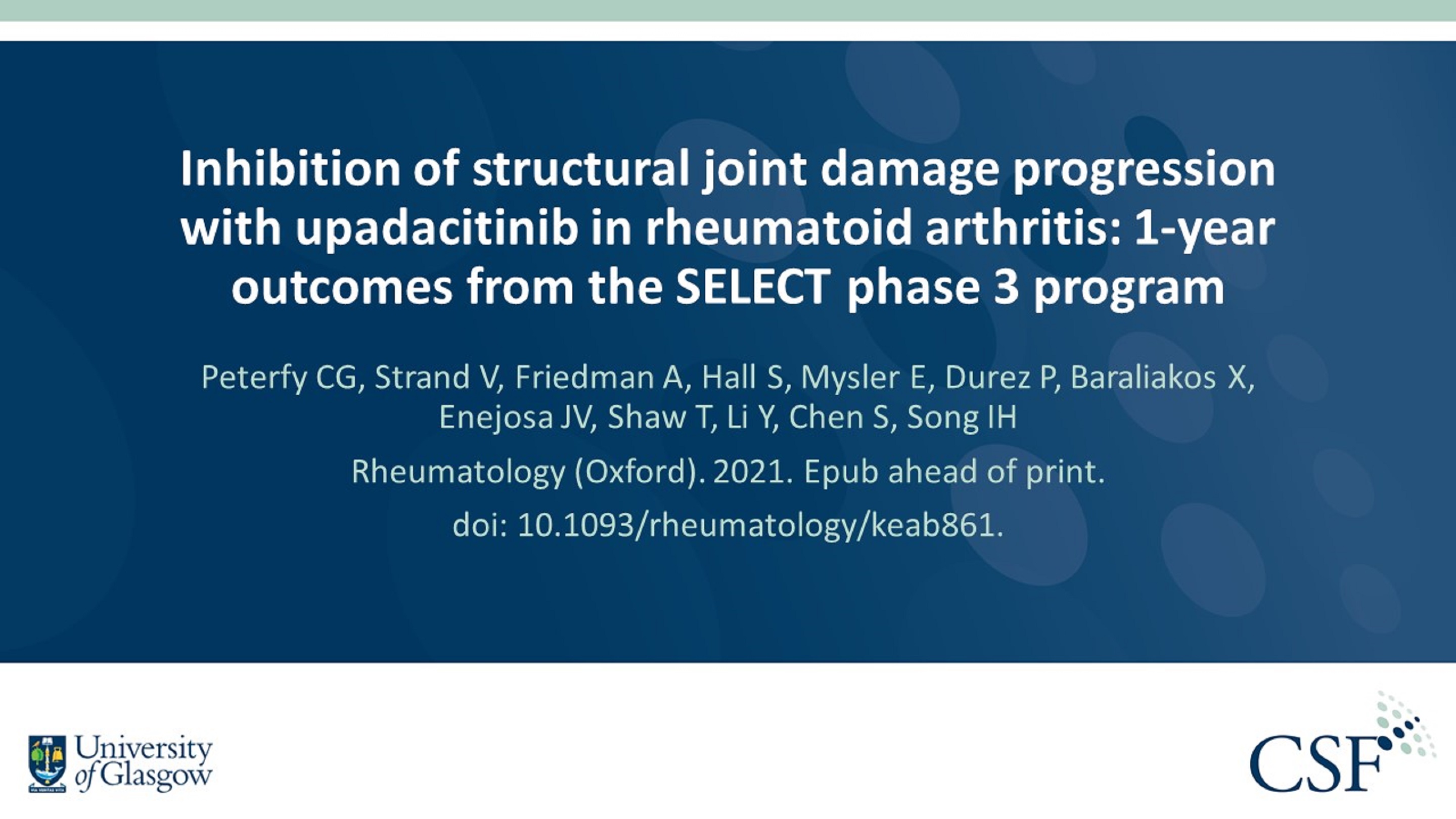 Inhibition of structural joint damage progression with upadacitinib in ...